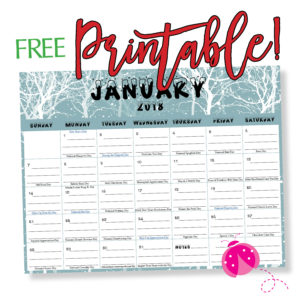 Free Printable Calendar for January 2018